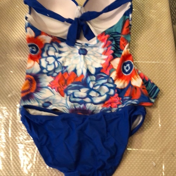 Swim | Tahini Bathing Suit Set Blue With Flowers Top And Bottom Nwt ...